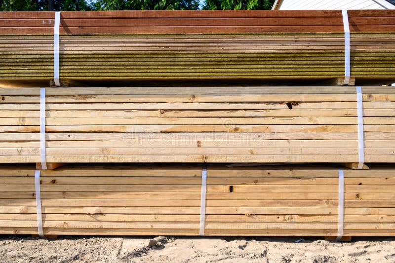 Side View of a Stack of Lumber, Materials for Building a New House ...