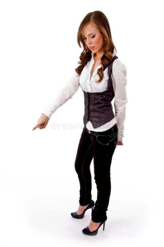 Side View of Standing Woman Pointing Stock Image - Image of gesture ...