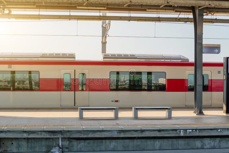 Side View of the Station Platform and Commuter Train in the Parking Lot ...