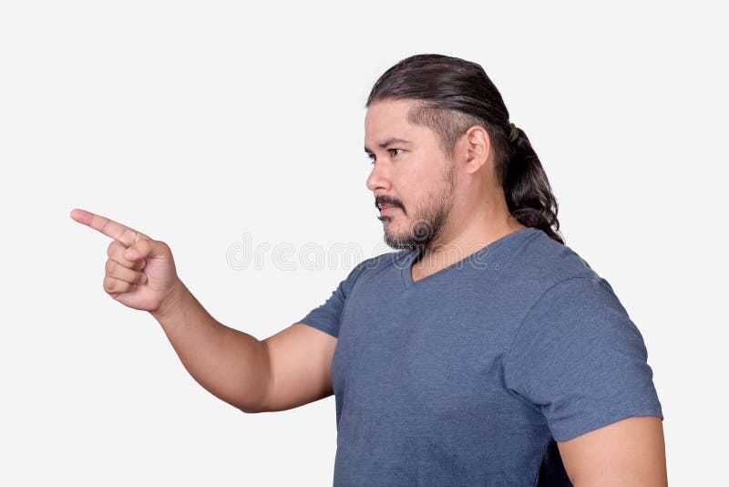 Side View of a Stern Man Pointing, Making a Firm Demand. Showing ...