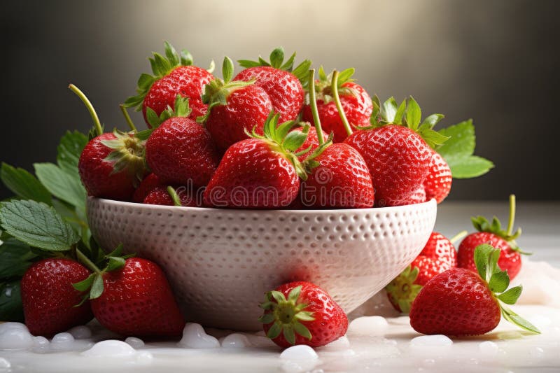 Side View Strawberries in the White Textured Background. Ho Stock ...