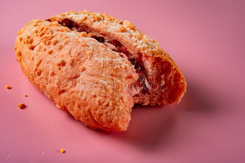 Strawberry Flavor Bread with Some Bites on Pink Stock Photo - Image of ...