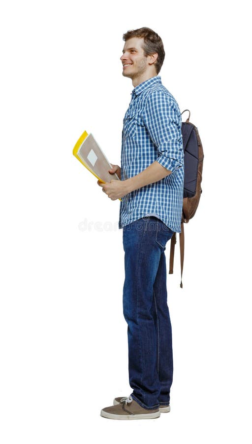Side View of a Student . the Guy with the Backpack and Textbooks Stock ...