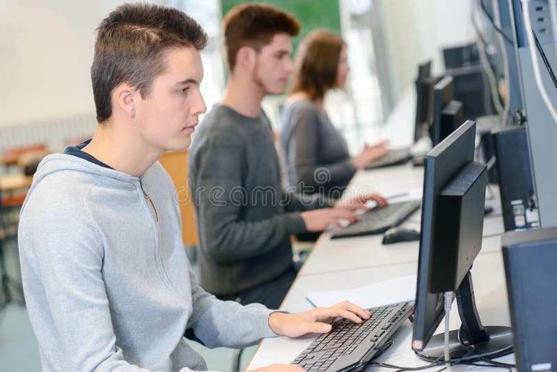 Side View Students in Computer Class Stock Image - Image of higher ...