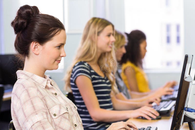 Side View of Students in Computer Class Stock Photo - Image of indoors ...