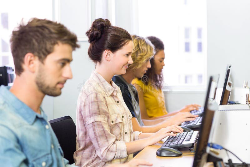 Side View of Students in Computer Class Stock Photo - Image of mouse ...