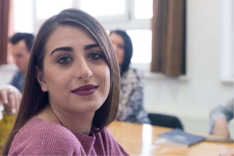 Side View of Students Using Computer in Lab. it Student Looking and ...