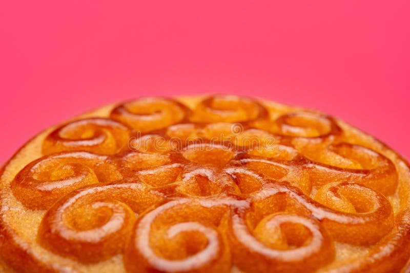 Side View Studio Shoot of Traditional Chinese Mooncake on Red Close Up ...