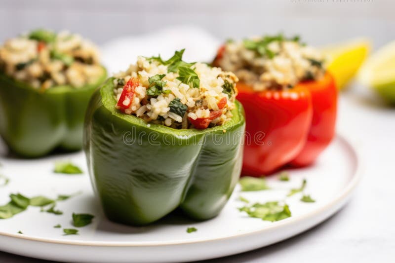Side View of Stuffed Bell Pepper Cut in Half, Revealing Filling Stock ...