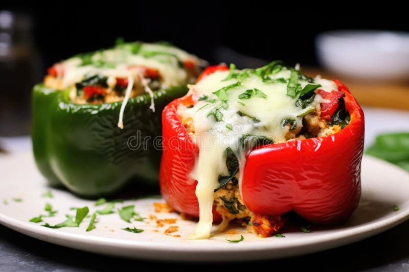 Side View of Stuffed Bell Pepper Cut in Half, Revealing Filling Stock ...