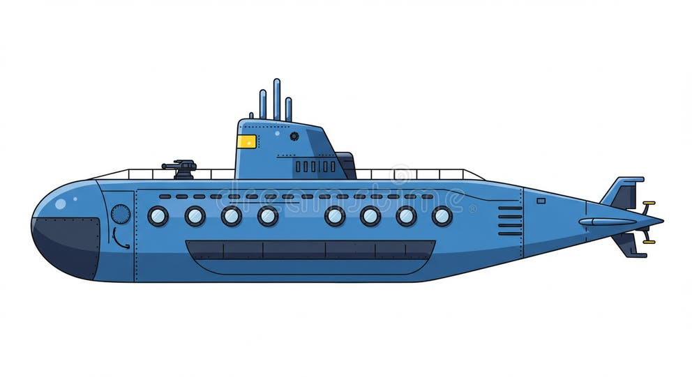 Side View of a Stylized Blue Submarine with a Streamlined Shape ...