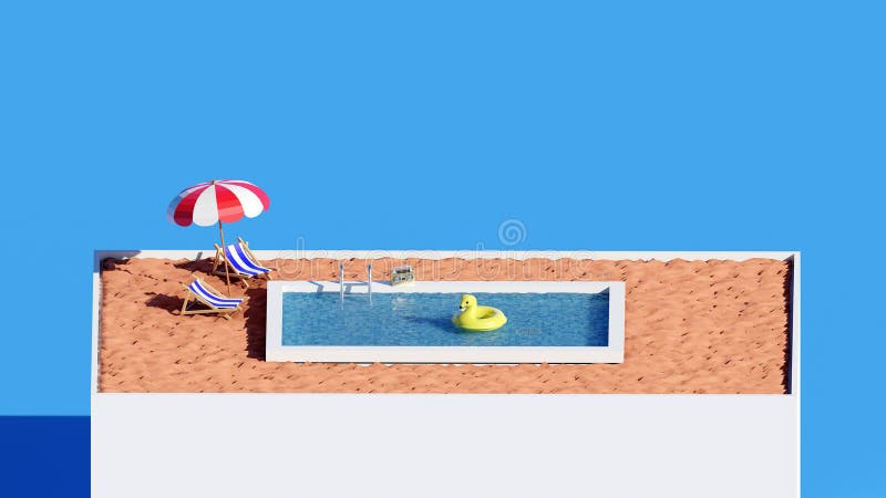Side View of Sunny Swimming Pool on Summer Vacation with Minimalist ...