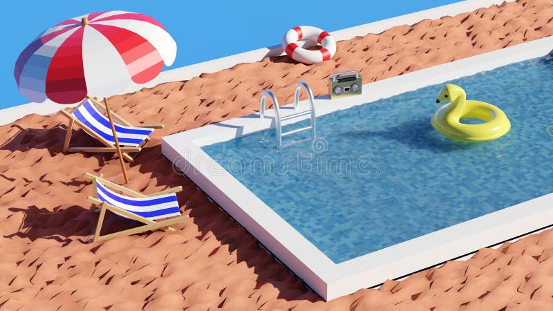Side View of Sunny Swimming Pool on Summer Vacation with Minimalist ...