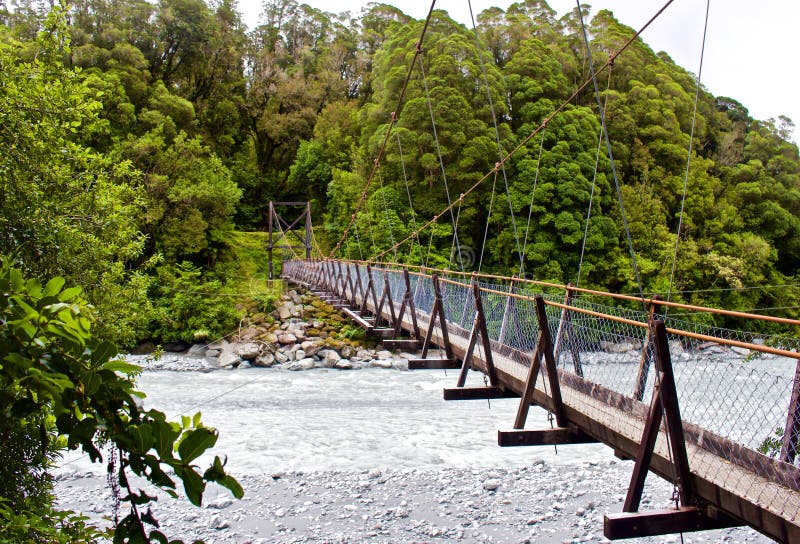 Side View of Suspension Bridge Over River Stock Image - Image of forest ...