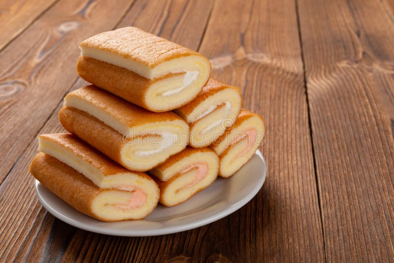 Side View Sweet Rolls on Wood Table Stock Photo - Image of cake ...