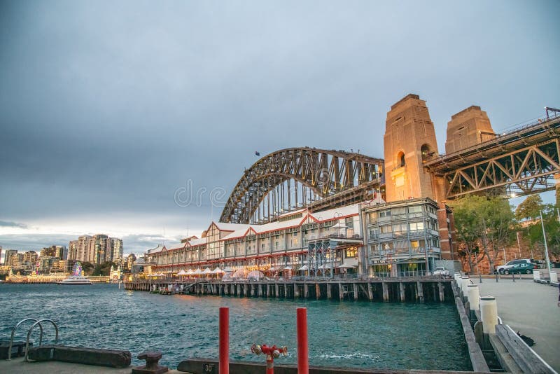 Side View of Sydney Harbour Bridge at Dusk from Walsh Bay, Australia ...