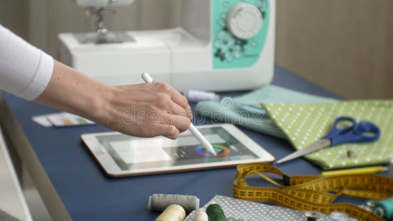 Table Seamstress Designer Clothes, Side View, Blue Background Stock ...