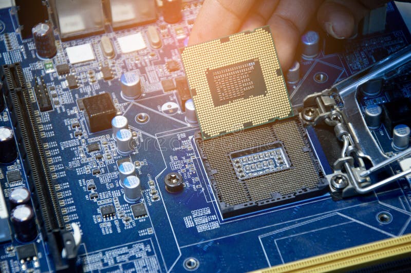 Side View of Technician Assembling CPU on Motherboard Stock Image ...