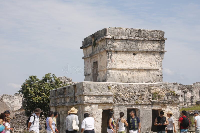 Side View of Temple and Tourists at Tulum, Mexico Editorial Stock Photo ...