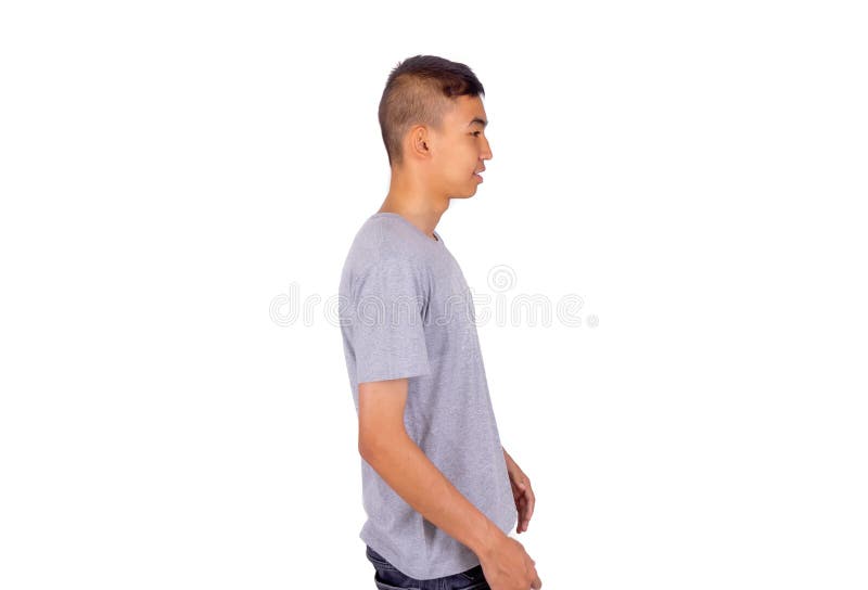 Side View of Thai Thai Boy in Gray T-shirt Stock Image - Image of chin ...
