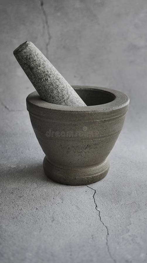 A Side View of Thai Granite Stone Mortar, Grey Color Tone, with Cracked ...