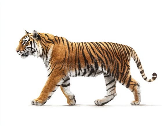 Side View of a Tiger. Walking Forward, White Background Stock ...