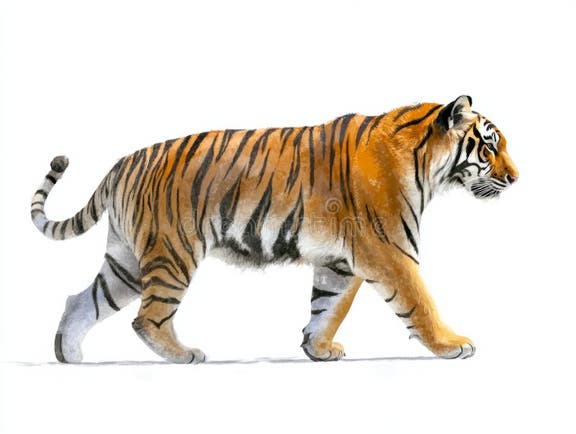 Side View of a Tiger. Walking Forward, White Background Stock ...