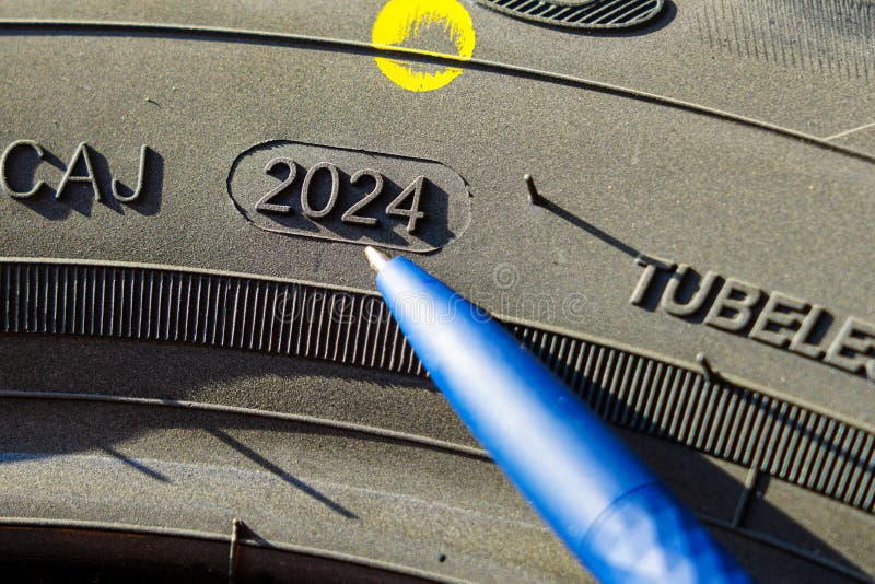 Side View of Tire with Designation that Specify of Week and Year of ...