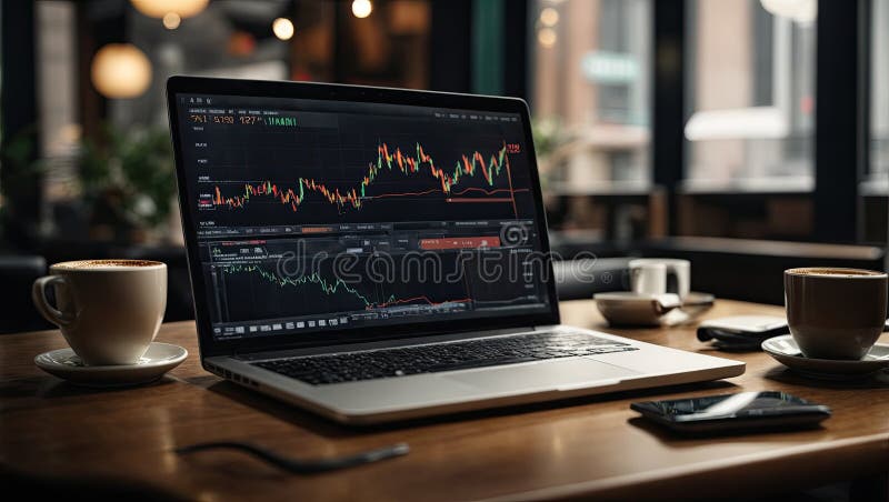 A Side View of a Trader Using a Laptop with Forex Charts Projected Onto ...