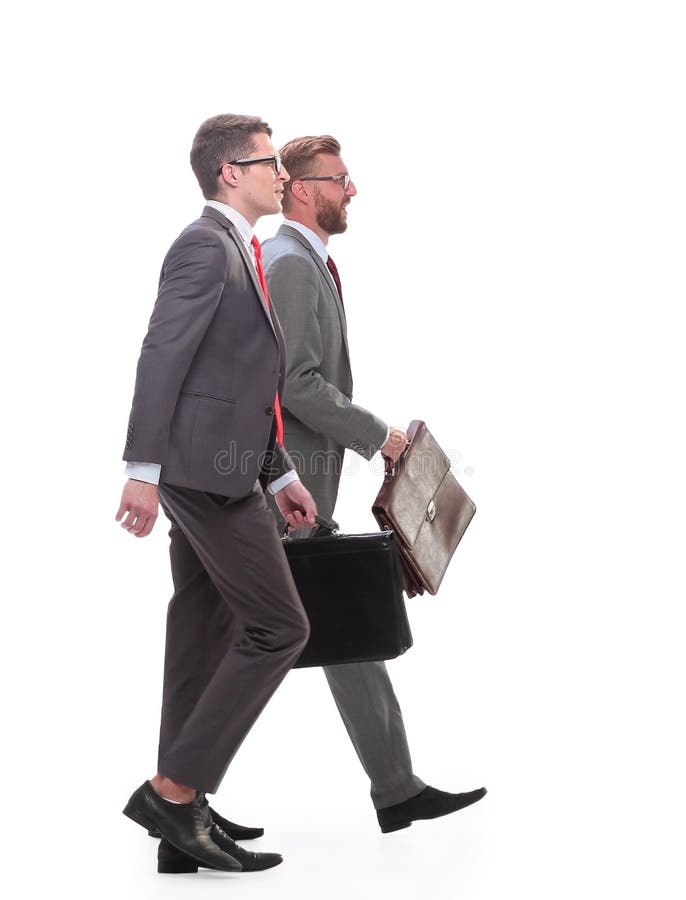 Side View. Two Business Men Together Striding Forward Stock Image ...