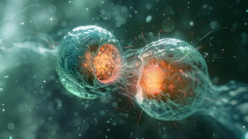 A Side View of Two Cells Undergoing Cytokinesis Highlighting the ...