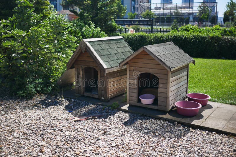 Side View of Two Empty Wooden Cat Houses. Stock Image - Image of ...