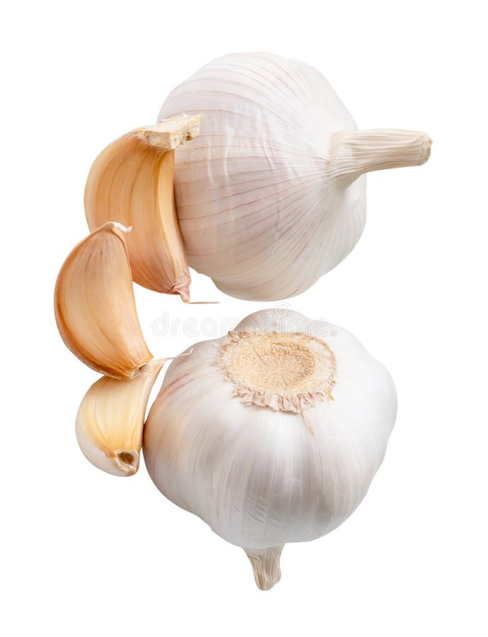 Side View of Two Garlic Bulbs and Three Unpeeled Garlic Cloves or ...