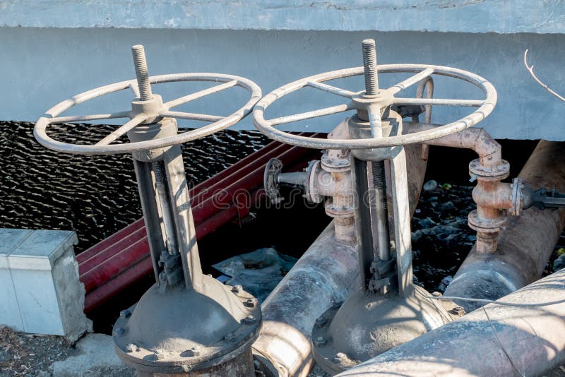 Side View of Two Industrial Valves Outdoors Stock Image - Image of ...