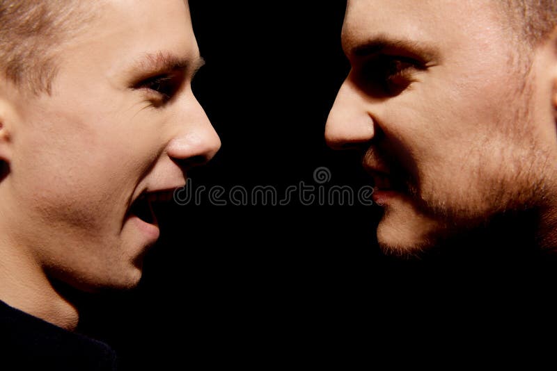 Side View on Two Screaming Men Stock Photo - Image of closeup ...