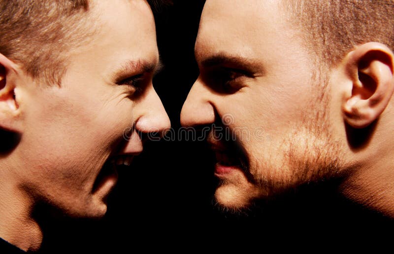 Side View on Two Screaming Men Stock Image - Image of male, profile ...