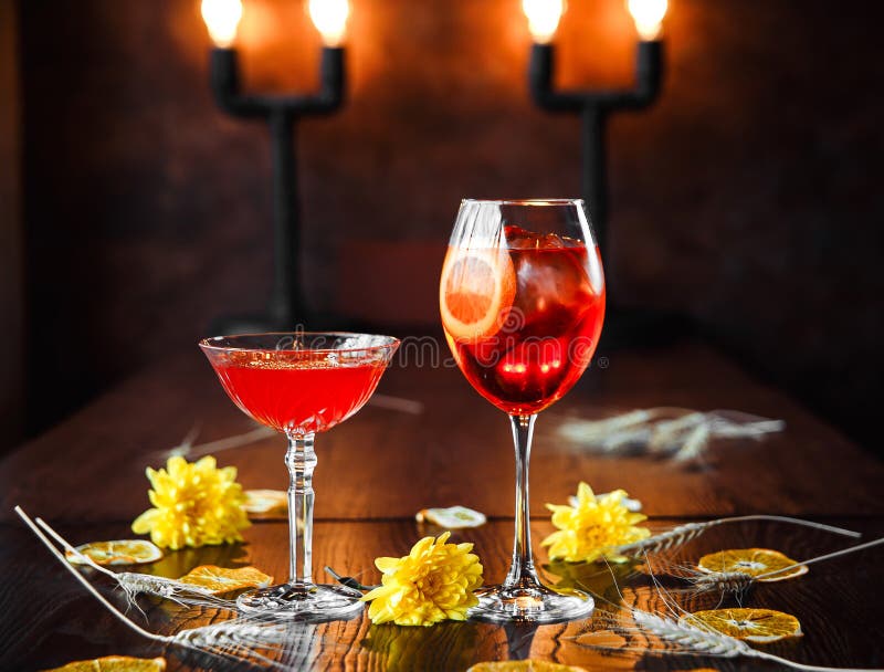 Two Sweet Cocktails on the Decorated Background Stock Image - Image of ...
