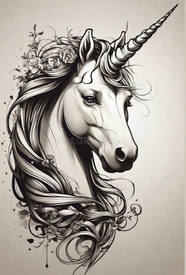 Side View of a Unicorn Head - Black and White Design Stock Illustration ...