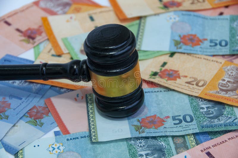 Side View of Various Malaysia Ringgit Currency with Gavel. Stock Photo ...