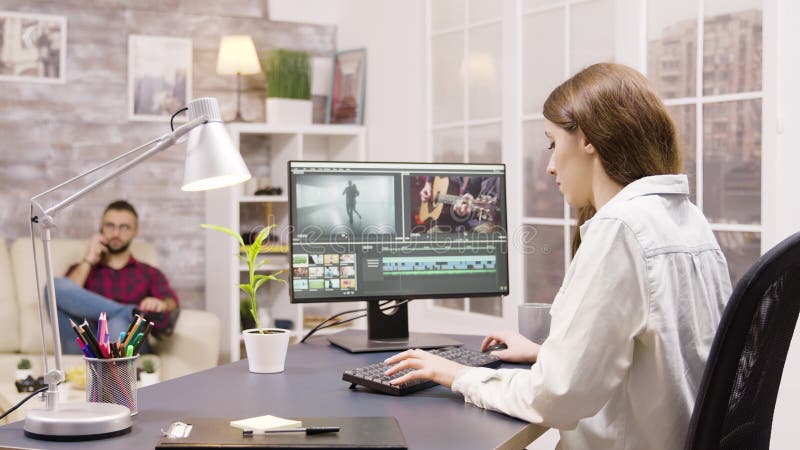 Side View of Video Editor Working on a Project Stock Footage - Video of ...