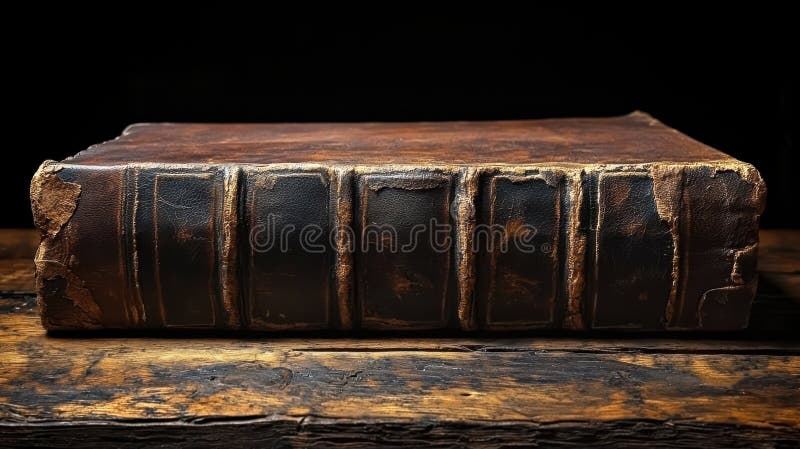 Side View of Vintage Leather-bound Book with Aged Spine Stock Image ...