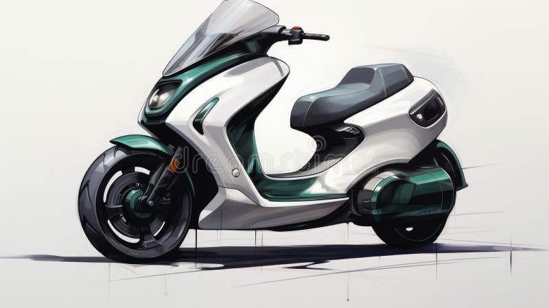 Side View of Vintage Scooter, Sketch Stock Illustration - Illustration ...