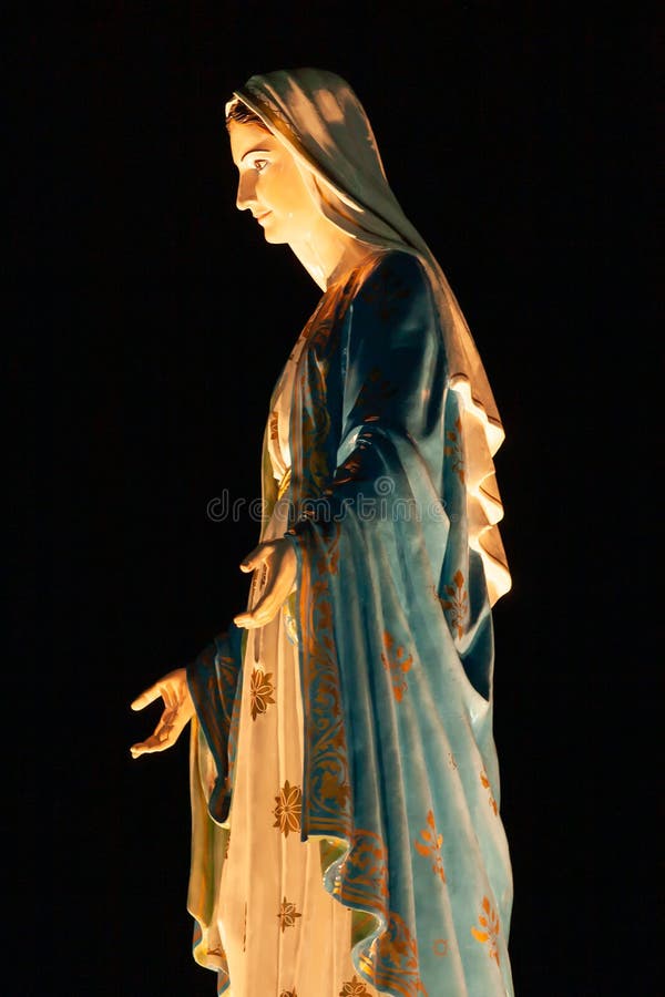 Side View of the Virgin Mary Statue at Night Stock Image - Image of ...
