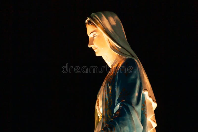 Side View of the Virgin Mary Statue at Night Stock Image - Image of ...
