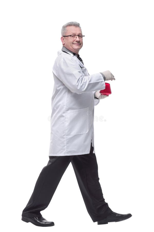Side View of Walking Lab Scientist Isolated on White Background Stock ...