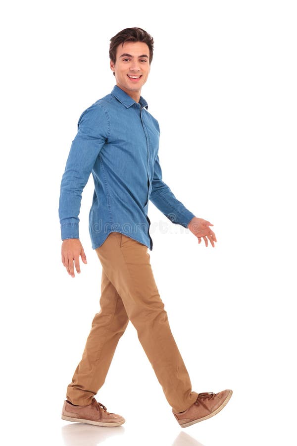 Side View of a Walking Smiling Casual Man Stock Image - Image of jeans ...