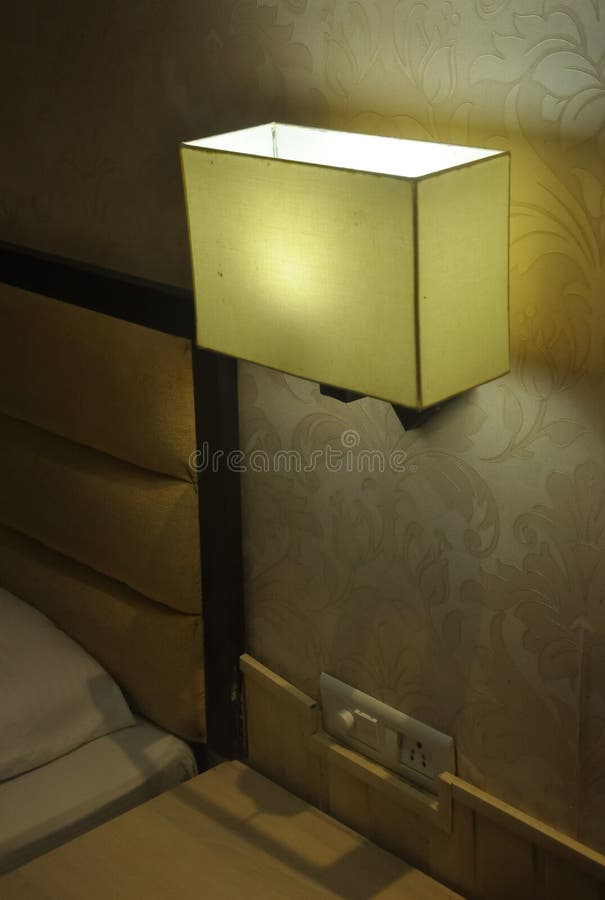 Side View of Wall Light Lamp Near To Bed Stock Image - Image of design ...