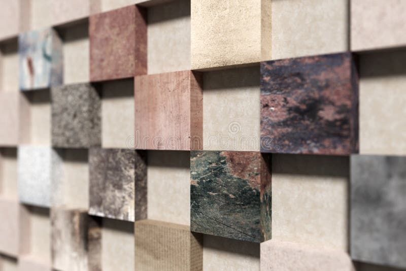 Side View on Wall Made of Square Elements Stock Illustration ...