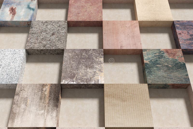 Side View on Wall Made of Square Elements Stock Illustration ...