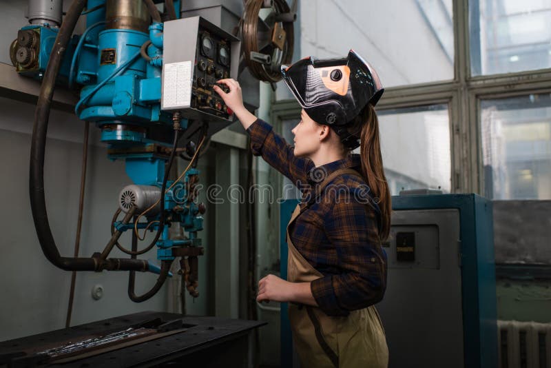 Side View of Welder Working with Stock Photo - Image of caucasian ...